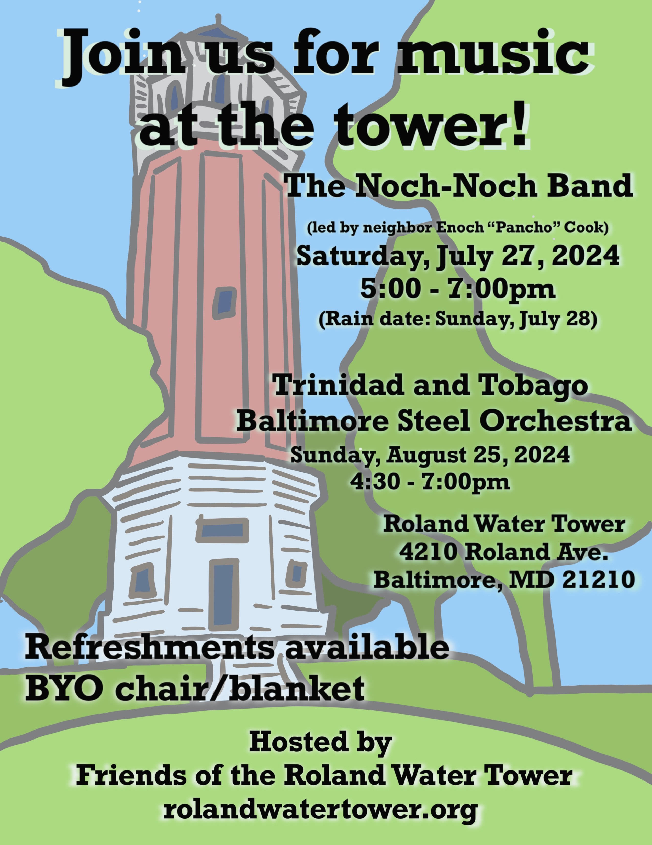 Music! Saturday, July 27, 2024 at 5pm – Friends of the Roland Water Tower